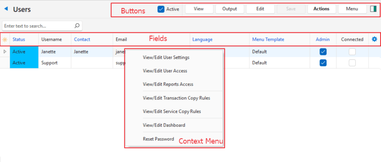 User Access Interface - Business Operating Software