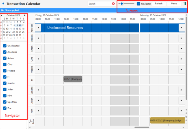 Calendars Interface - Business Operating Software