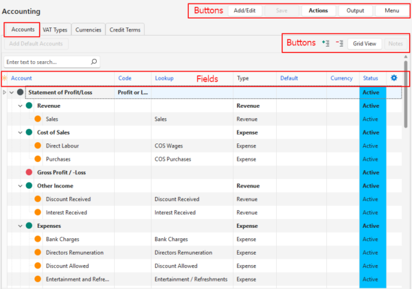 Chart of Accounts Interface - Business Operating Software