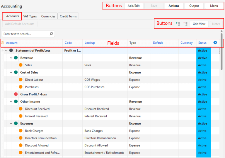 Chart of Accounts Interface - Business Operating Software
