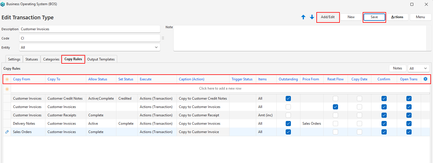 Copying Transactions (Copy Rules) - Business Operating Software