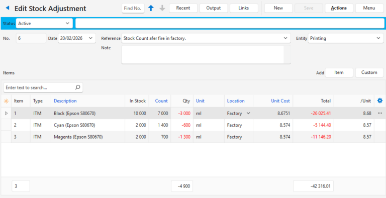 Transaction Examples - Inventory - Business Operating Software